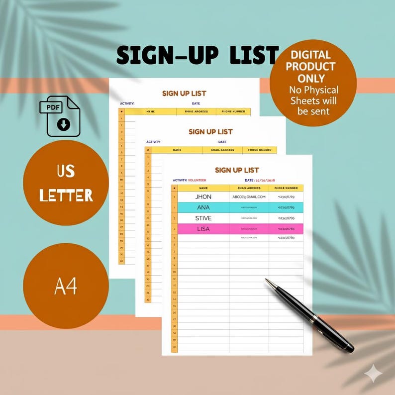 Editable Sign-up Sheet | Canva Template | Simple Sign up Sheet ...