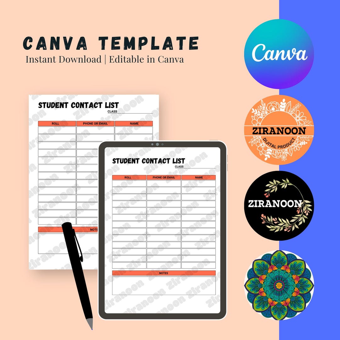 Student Contact List Printable | Teacher Communication Log | Classroom ...