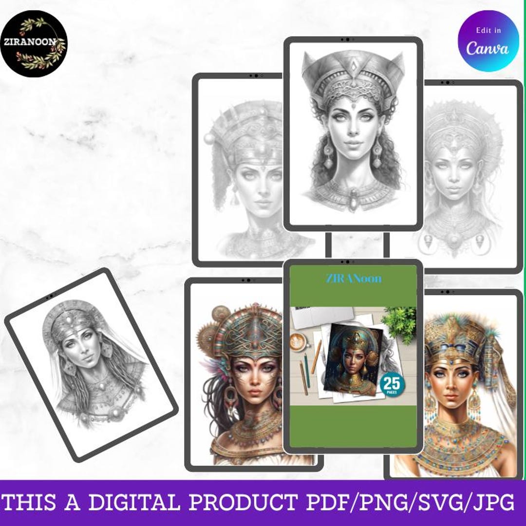 Egyptian Queen Coloring Pages, for Adults and Kids, Instant Download ...