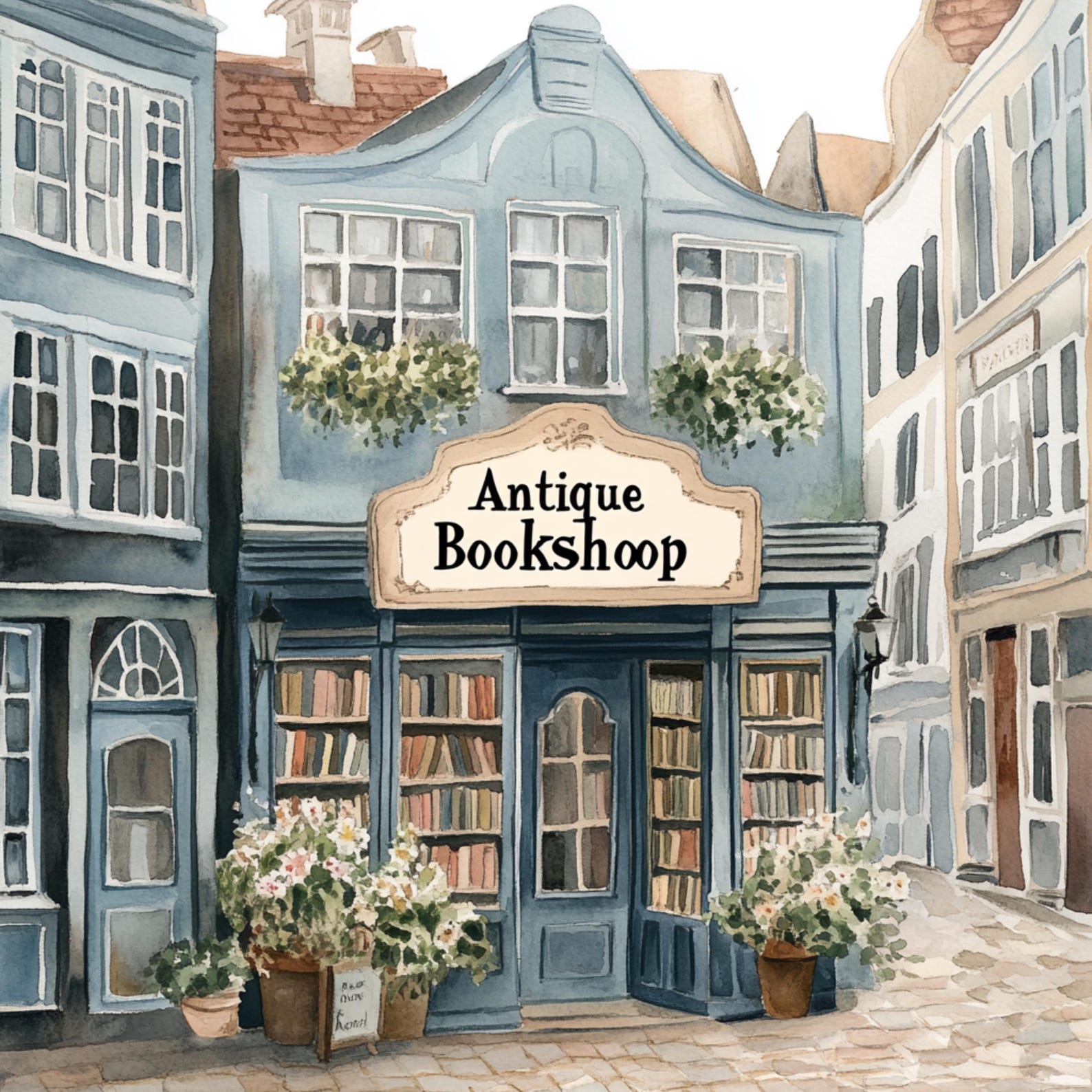 15 PNG Antique Bookshop Clip Art Vintage Bookstore Scene Watercolor ...