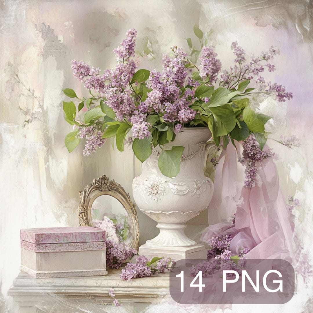 14 PNG Shaby Chic Vase of Lilac Clipart Printable Watercolor Clipart ...