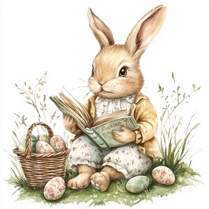 16 PNG Easter Bunny With Book Watercolor Clipart Easter Eggs Easter ...