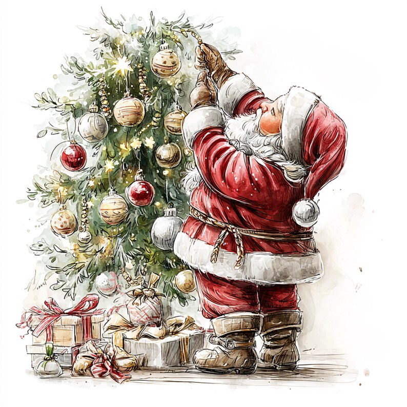 14 PNG Cute Santa Claus Christmas Tree Clipart Christmas Card Printable ...