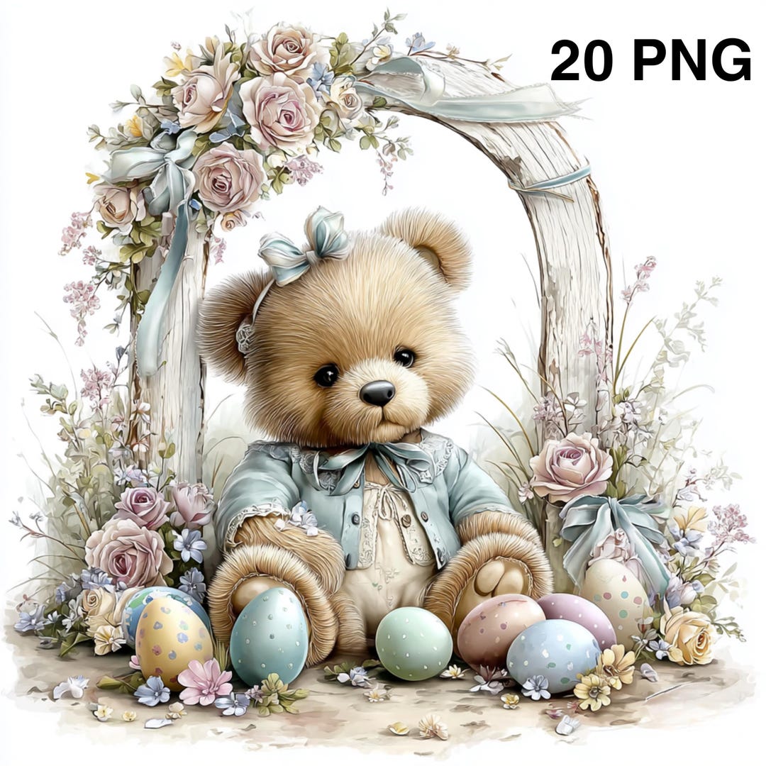 20 PNG Easter Teddy Bear Clipart Watercolor Spring Bear Graphics Baby ...