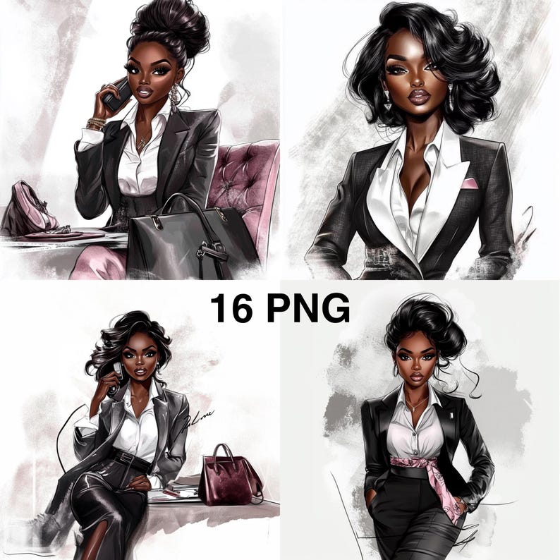 16 PNG Watercolour Black Lady Boss Clipart Planner Girl Clipart ...