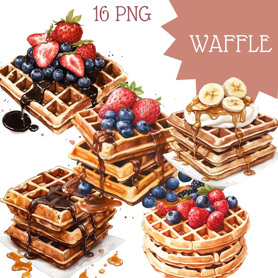 16 PNG Waffle Watercolor Clipart on Transparent Background Dessert PNG ...