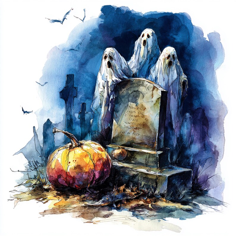 16 PNG Abandoned Halloween Cemetery Halloween Tombstone Watercolor ...