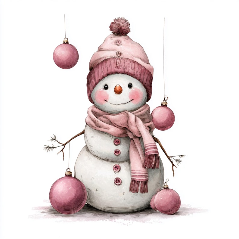 14 PNG Watercolor Christmas Pink Snowman Festive Snowman Clipart Snowy ...