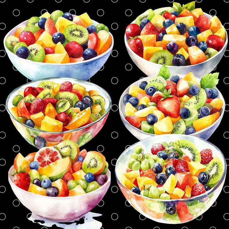 16 PNG Fruit Salad Set Clipart Fruits Illustrations Salad Png Graphics ...
