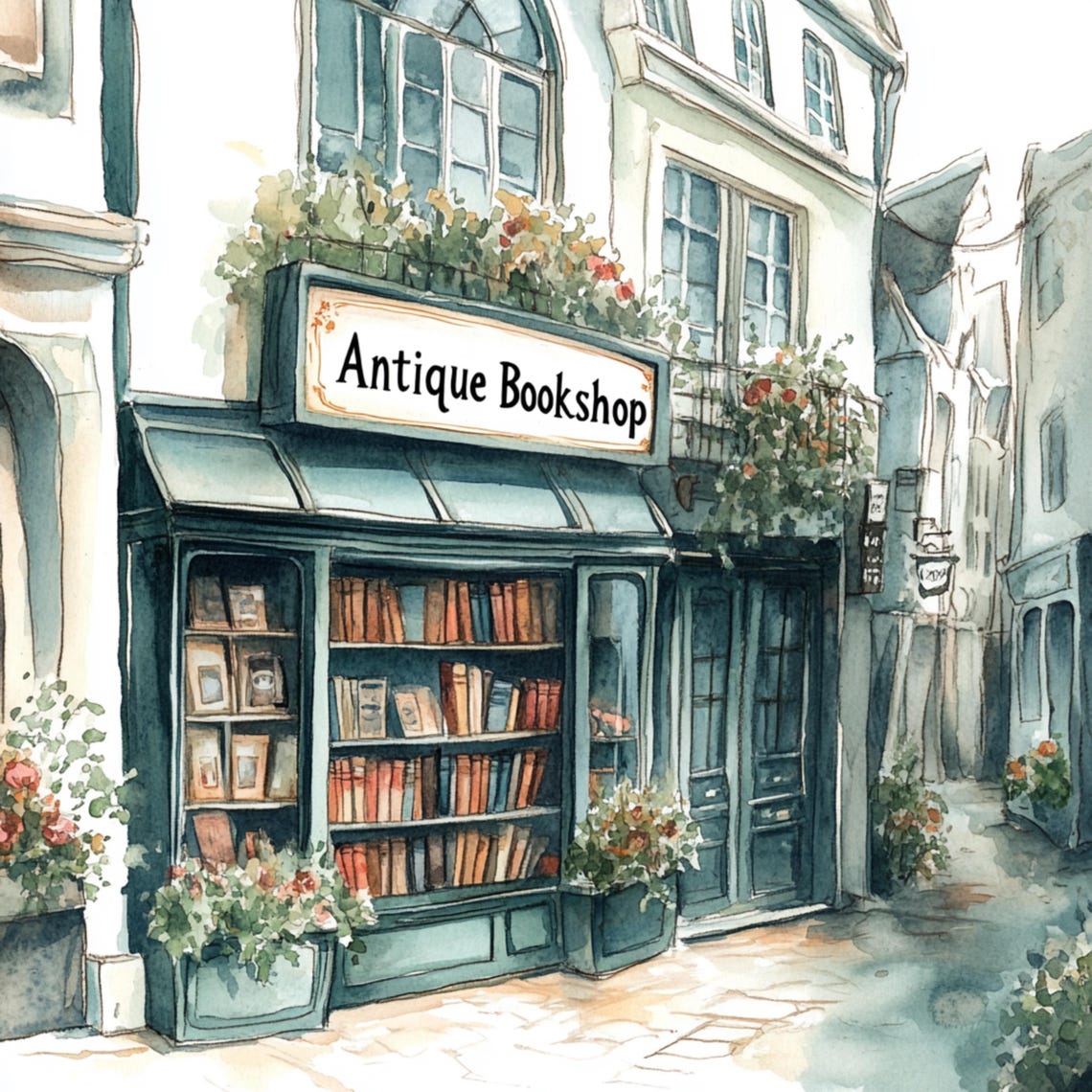 15 PNG Antique Bookshop Clip Art Vintage Bookstore Scene Watercolor ...