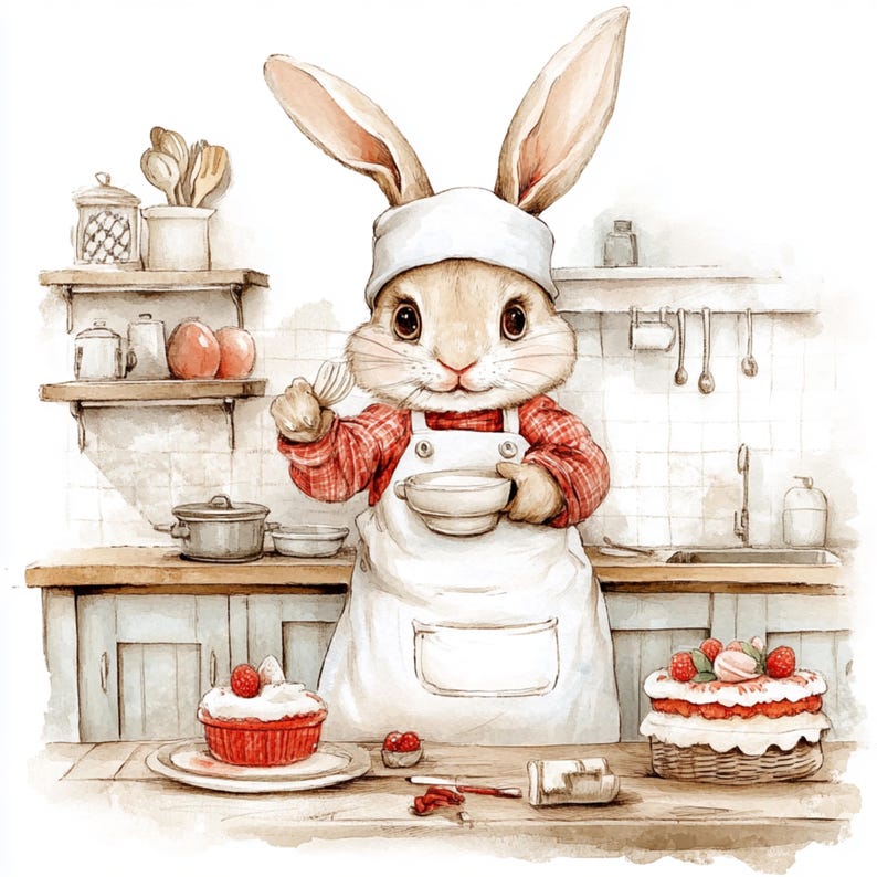18 PNG Watercolor Bunny Chef Clipart Bunny Baking Cooking Watercolor ...