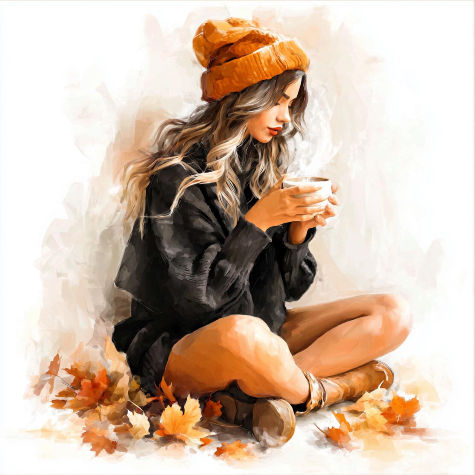 16 PNG Autumn Girl With Coffee Soft Autumn Girl Watercolor Cozy Lady ...