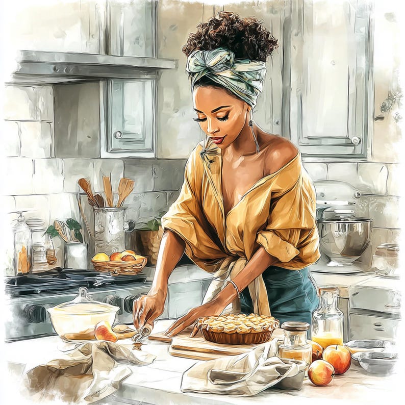 16 PNG Watercolor Black Woman Cooking Clipart Afro American Mom Cooking ...