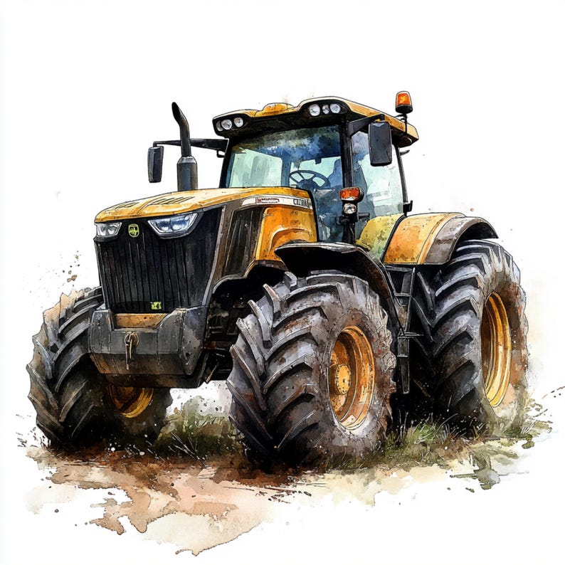 12 PNG Watercolor Tractor Clipart Rustic Tractor Graphics Agricultural ...