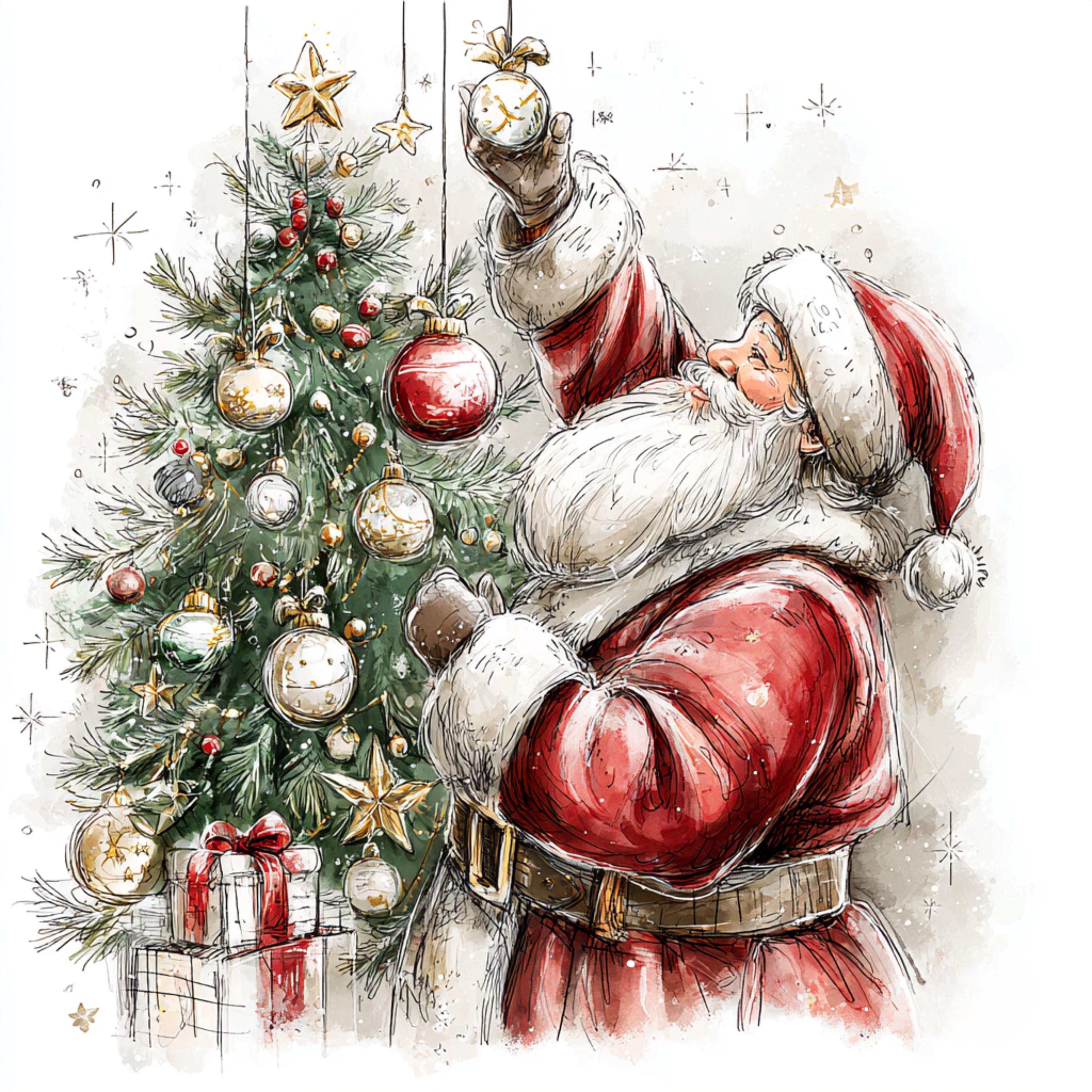 14 PNG Cute Santa Claus Christmas Tree Clipart Christmas Card Printable ...
