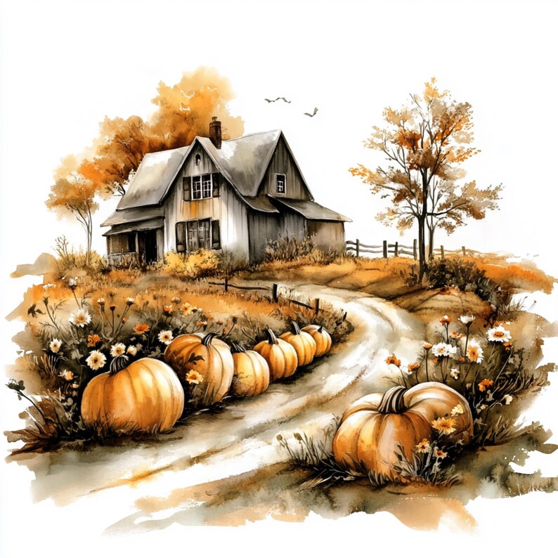 16 PNG Watercolor Pumpkins Clipart Field With Pumpkins Card Making ...