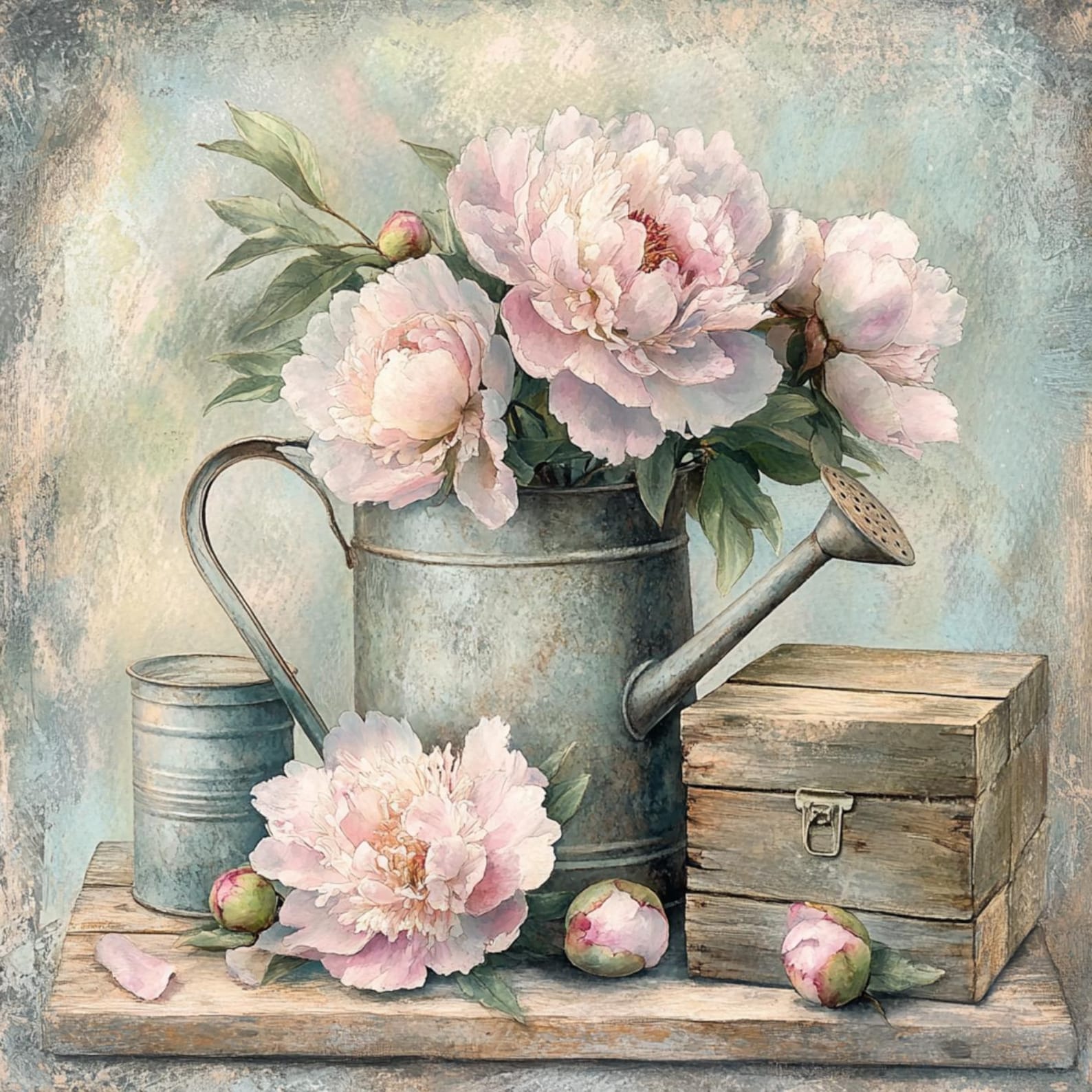 12 PNG Shaby Chic Water Can Clipart With Peonies Printable Watercolor ...