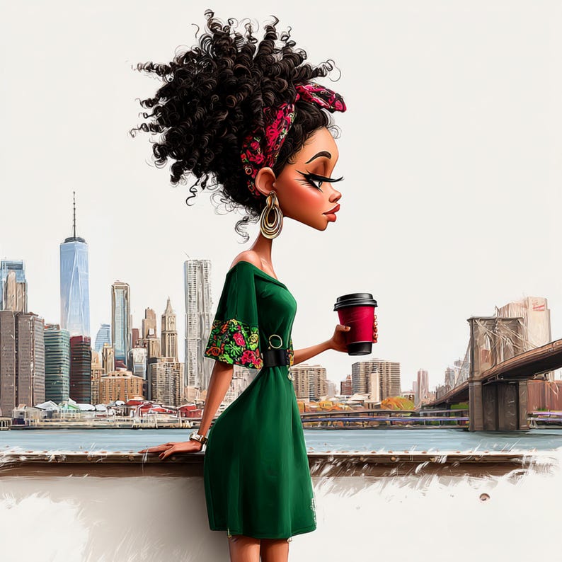 20 PNG Fashion Black Woman in New York Whimsical Stylish Girl Printable ...