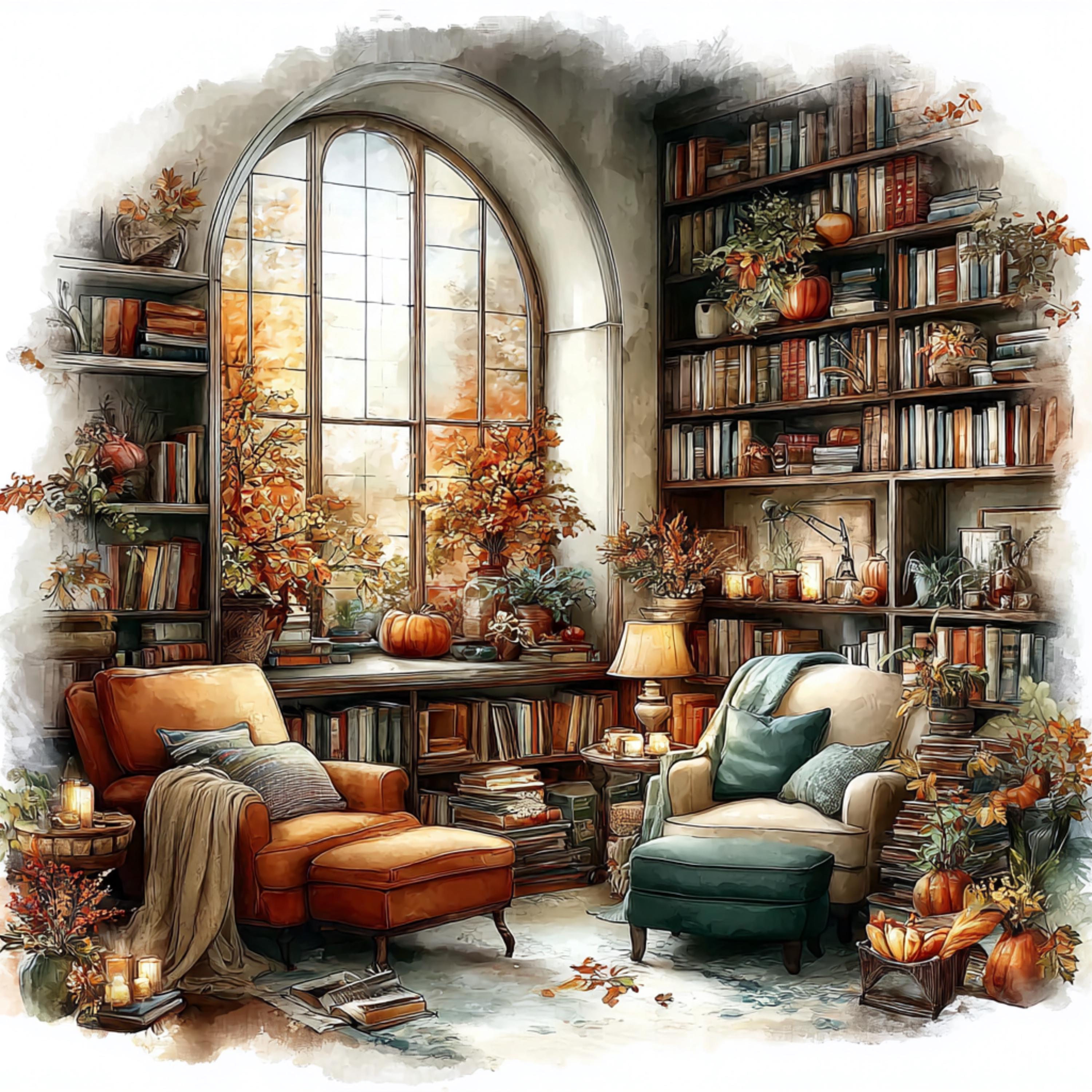 18 PNG Autumn Library Cozy Place to Read Clipart Fall Library ...