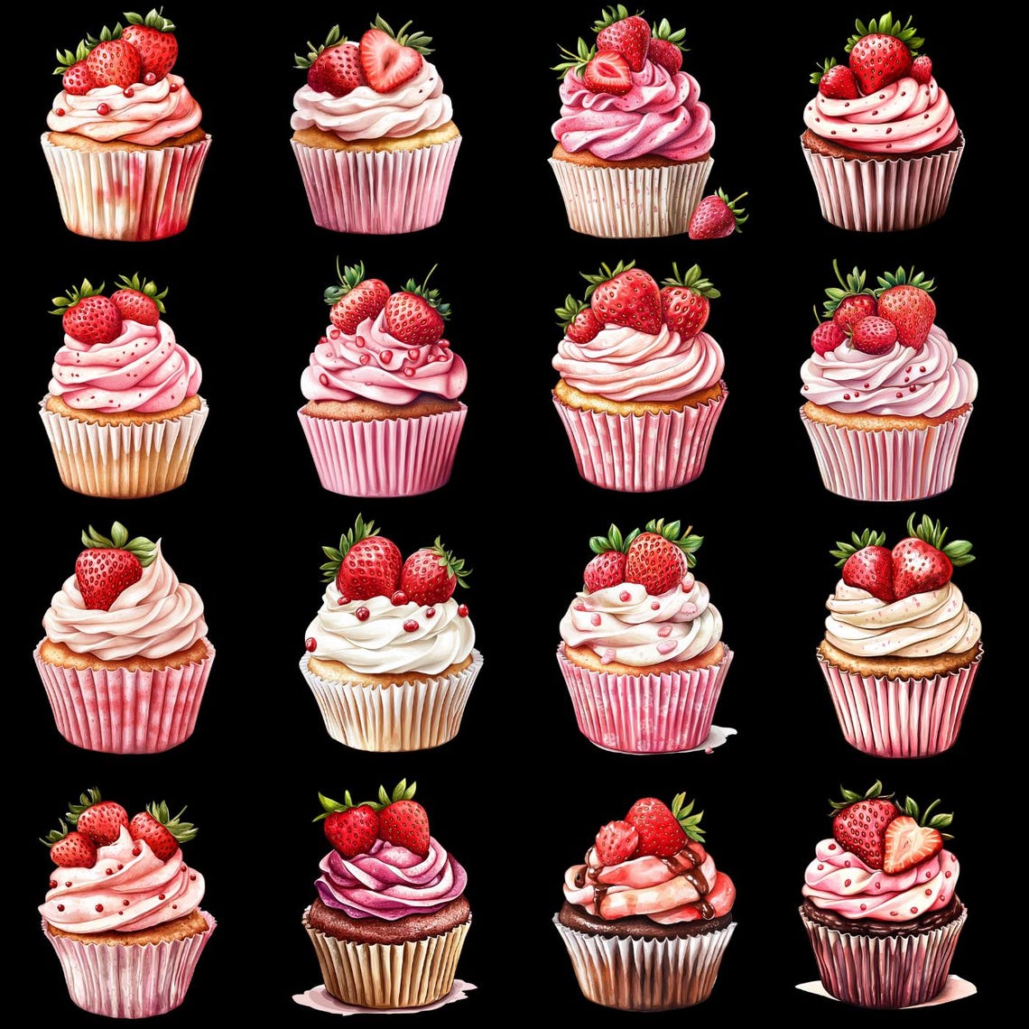 16 PNG Strawberry Cupcakes Watercolor Clipart Srrawberry Dessert Pink ...