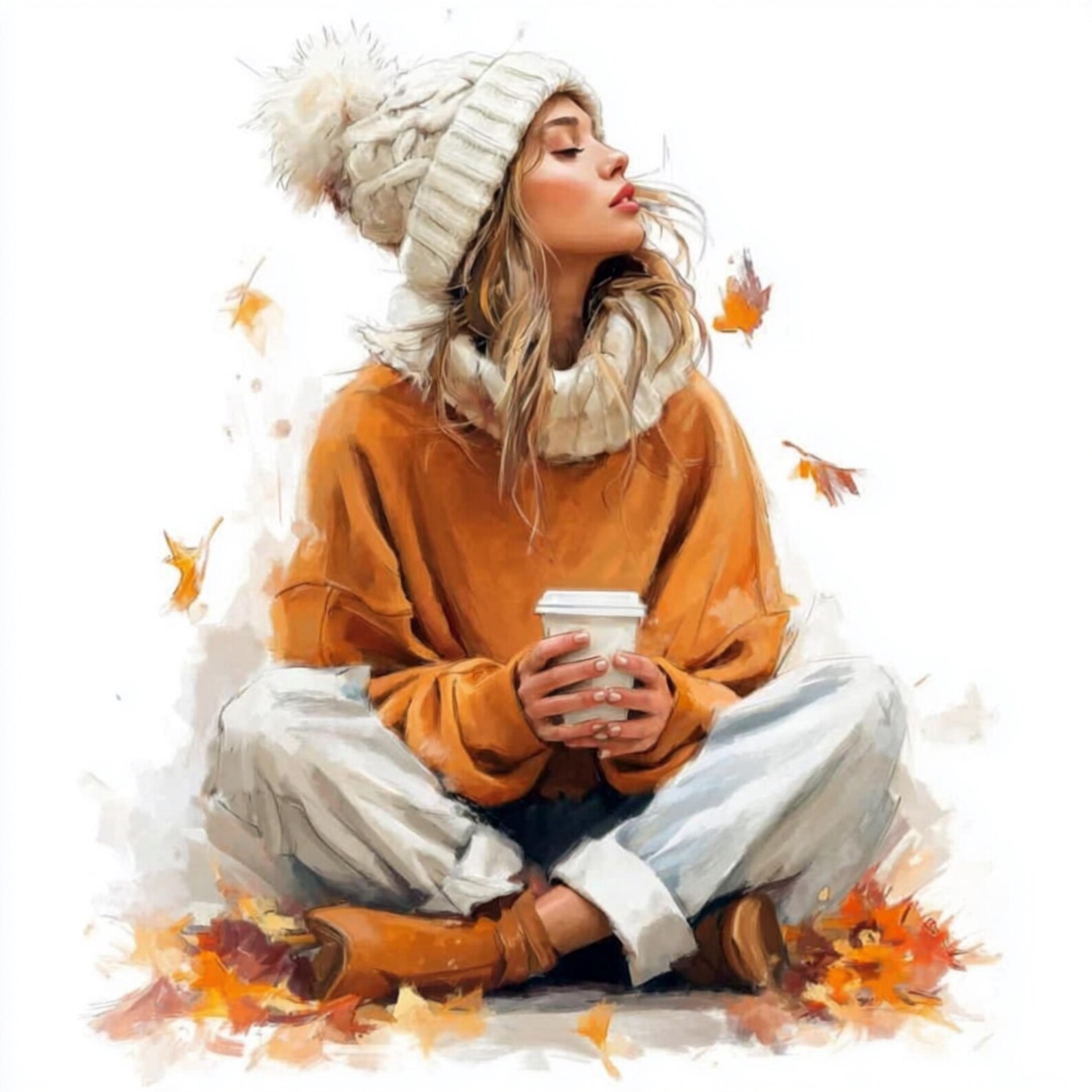 16 PNG Autumn Girl With Coffee Soft Autumn Girl Watercolor Cozy Lady ...