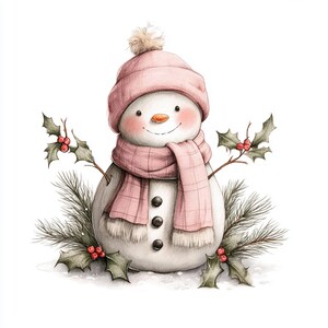 14 PNG Watercolor Christmas Pink Snowman Festive Snowman Clipart Snowy ...