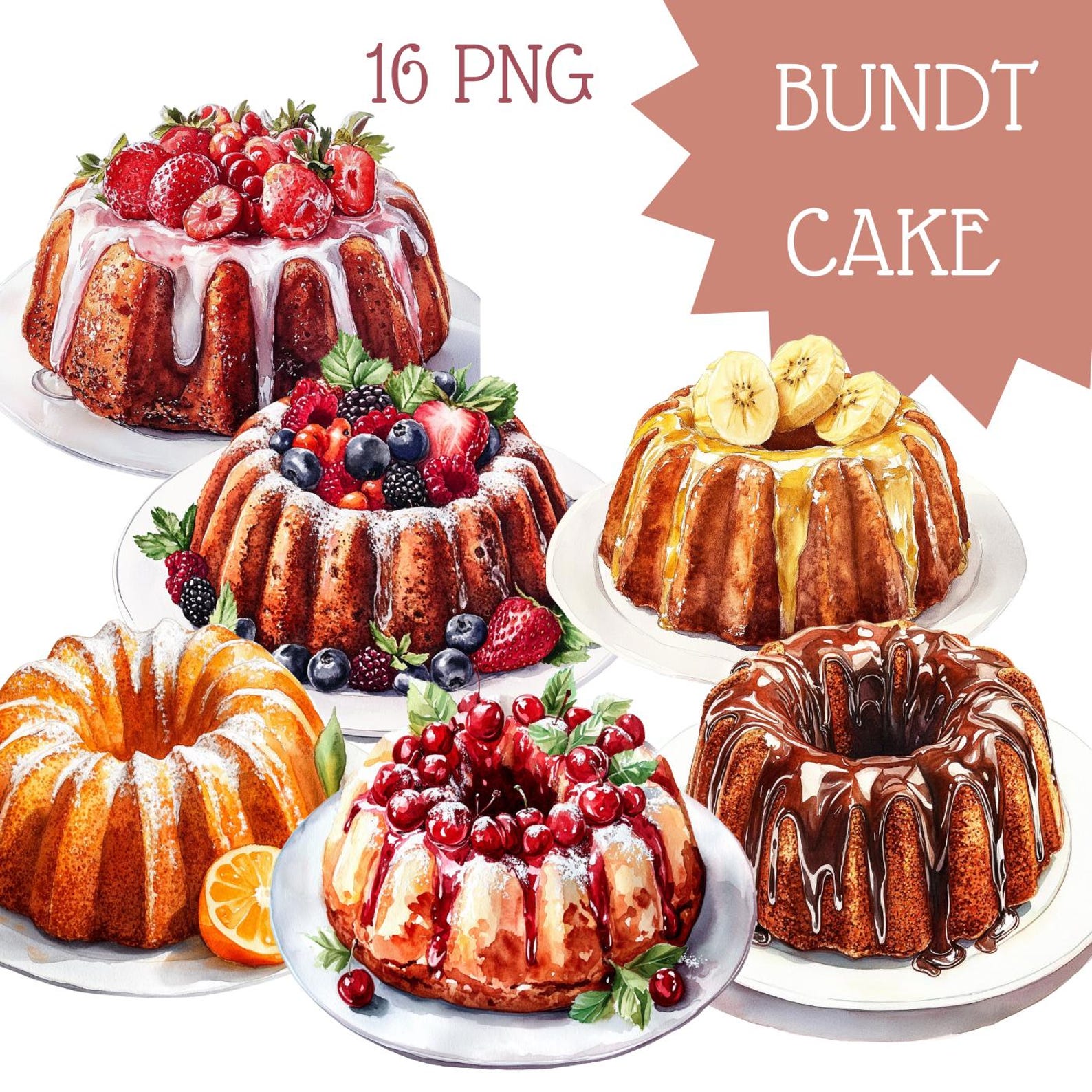 16 PNG Watercolor Bundt Cake Clipart Cake PNG Bakery Graphics ...