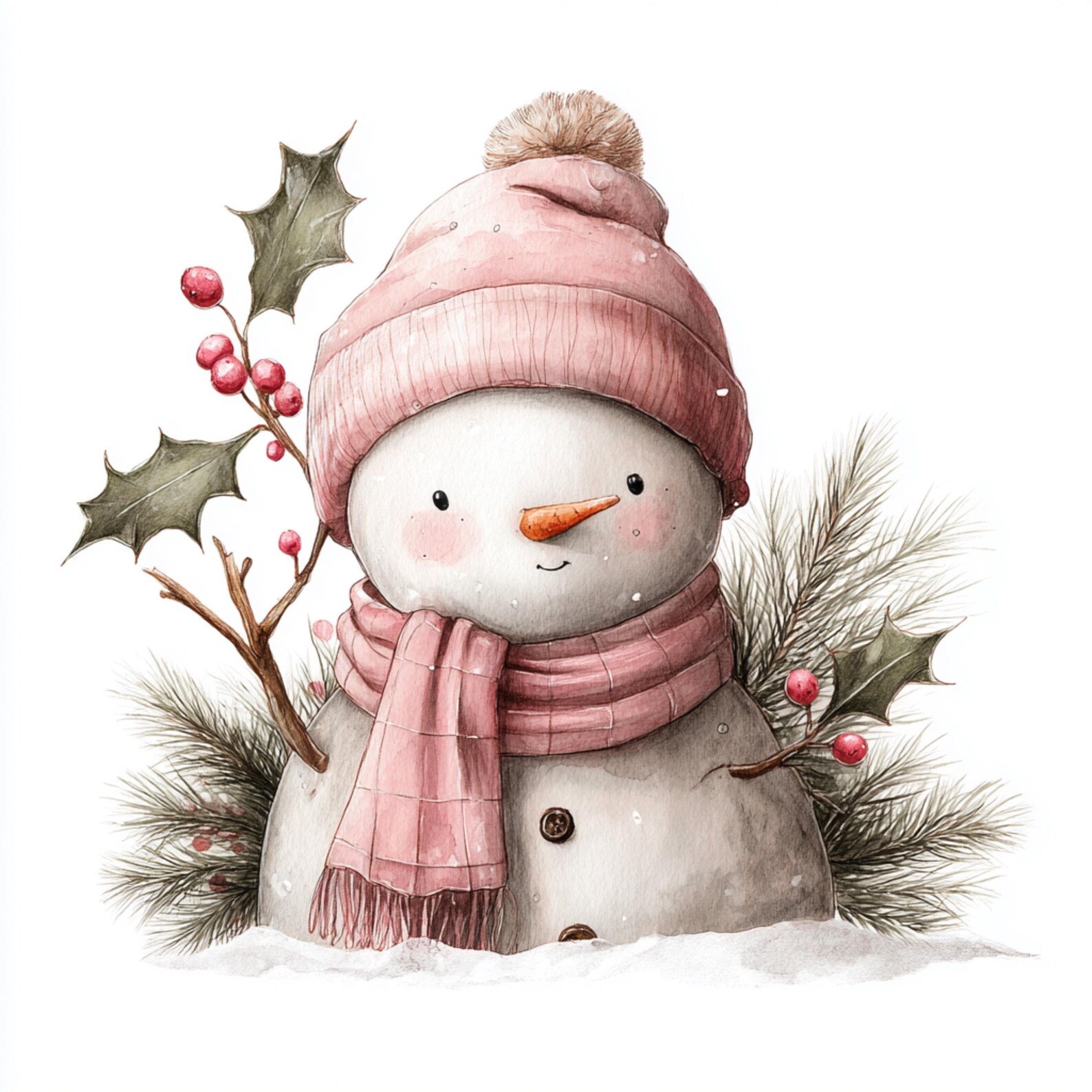 14 PNG Watercolor Christmas Pink Snowman Festive Snowman Clipart Snowy ...