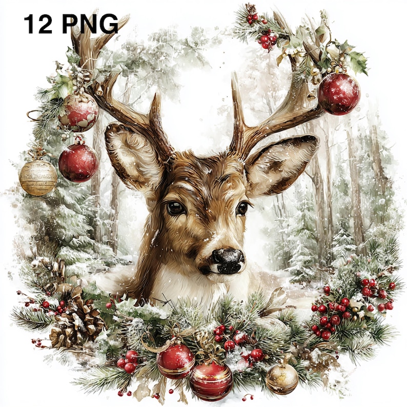 12 PNG Christmas Deer Clipart Reindeer Christmas Tree Instant Download ...