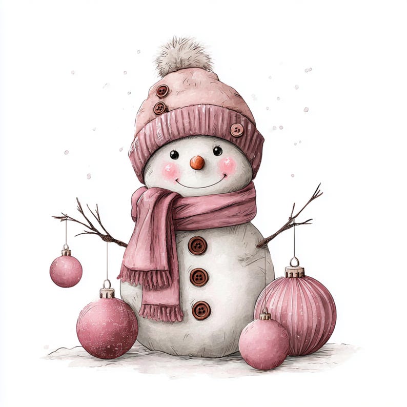 14 PNG Watercolor Christmas Pink Snowman Festive Snowman Clipart Snowy ...