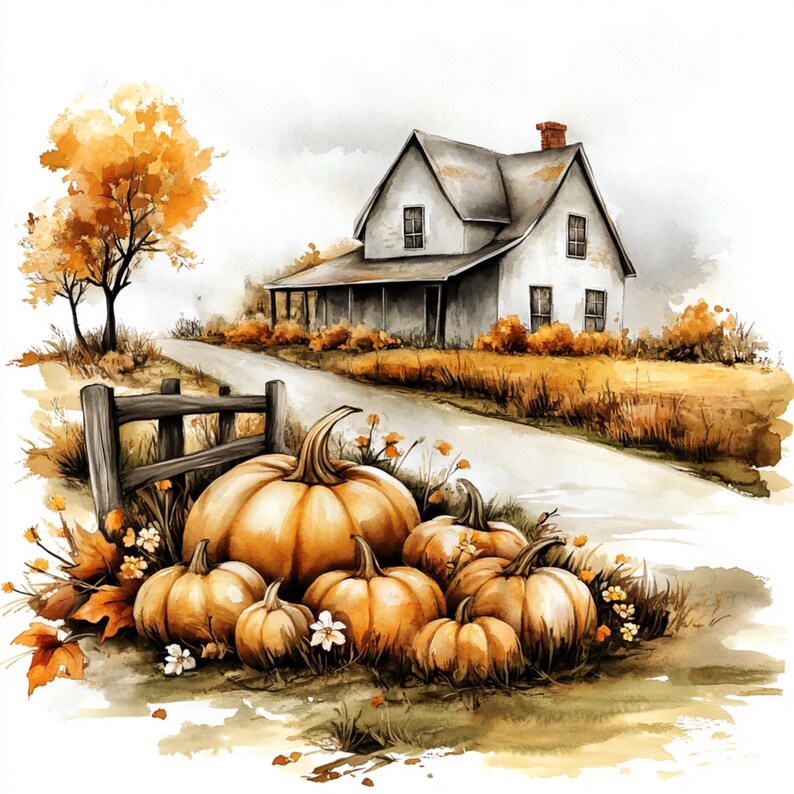 16 PNG Watercolor Pumpkins Clipart Field With Pumpkins Card Making ...