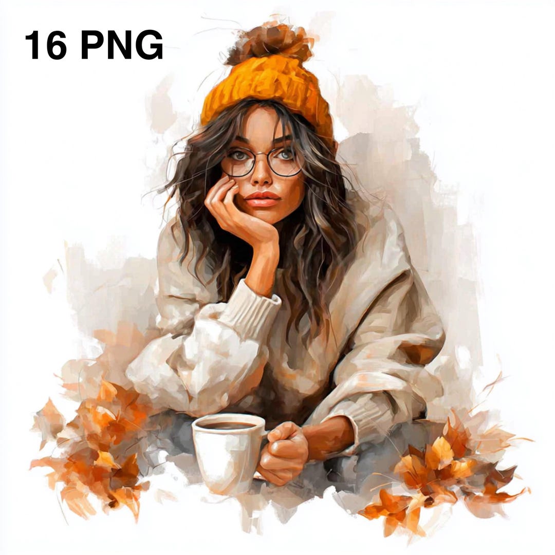 16 PNG Autumn Girl With Coffee Soft Autumn Girl Watercolor Cozy Lady ...