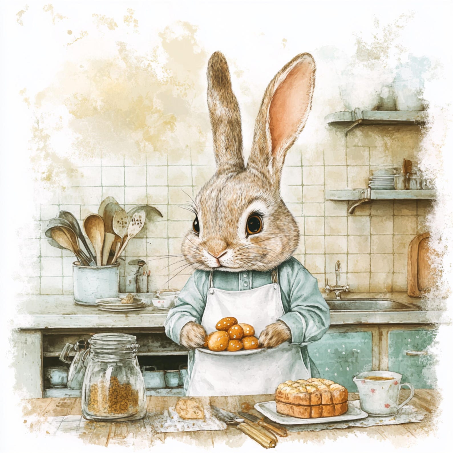 18 PNG Watercolor Bunny Chef Clipart Bunny Baking Cooking Watercolor ...