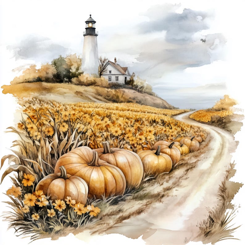 16 PNG Watercolor Pumpkins Clipart Field With Pumpkins Card Making ...