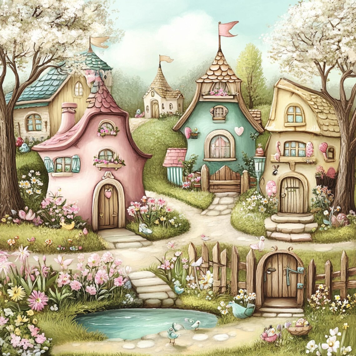 13 PNG Whimsical Spring Village Clipart Fairy Village Printable ...