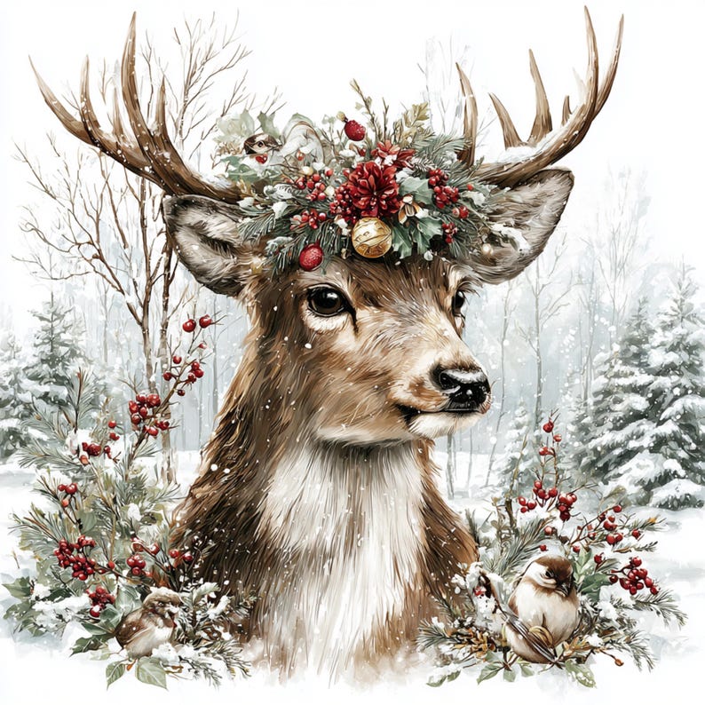 12 PNG Christmas Deer Clipart Reindeer Christmas Tree Instant Download ...
