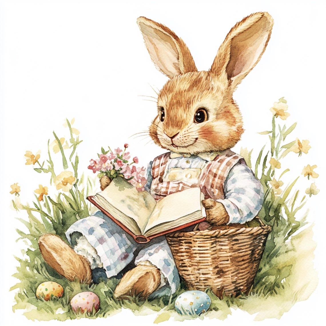 16 PNG Easter Bunny With Book Watercolor Clipart Easter Eggs Easter ...