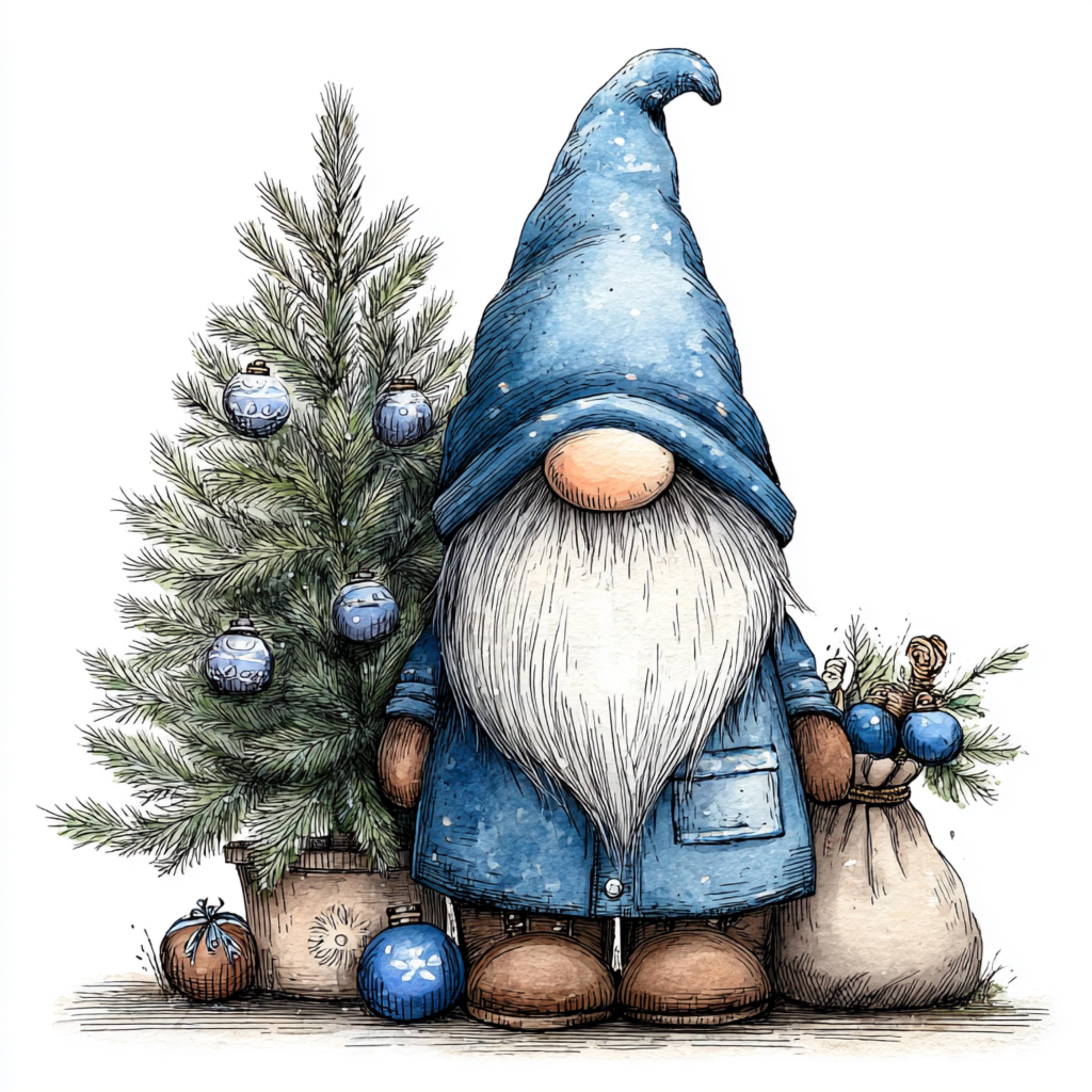 16 PNG Blue Christmas Gnome Watercolor Gnomes Cute Festive Gnome Art ...
