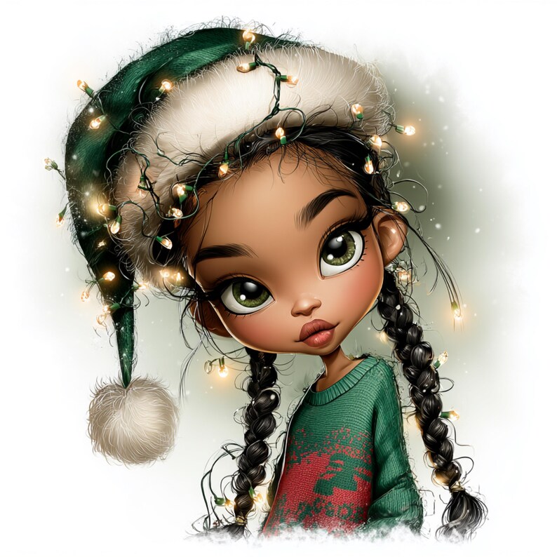 19 PNG Christmas Black Girl in a Garland Winter Girl African American ...