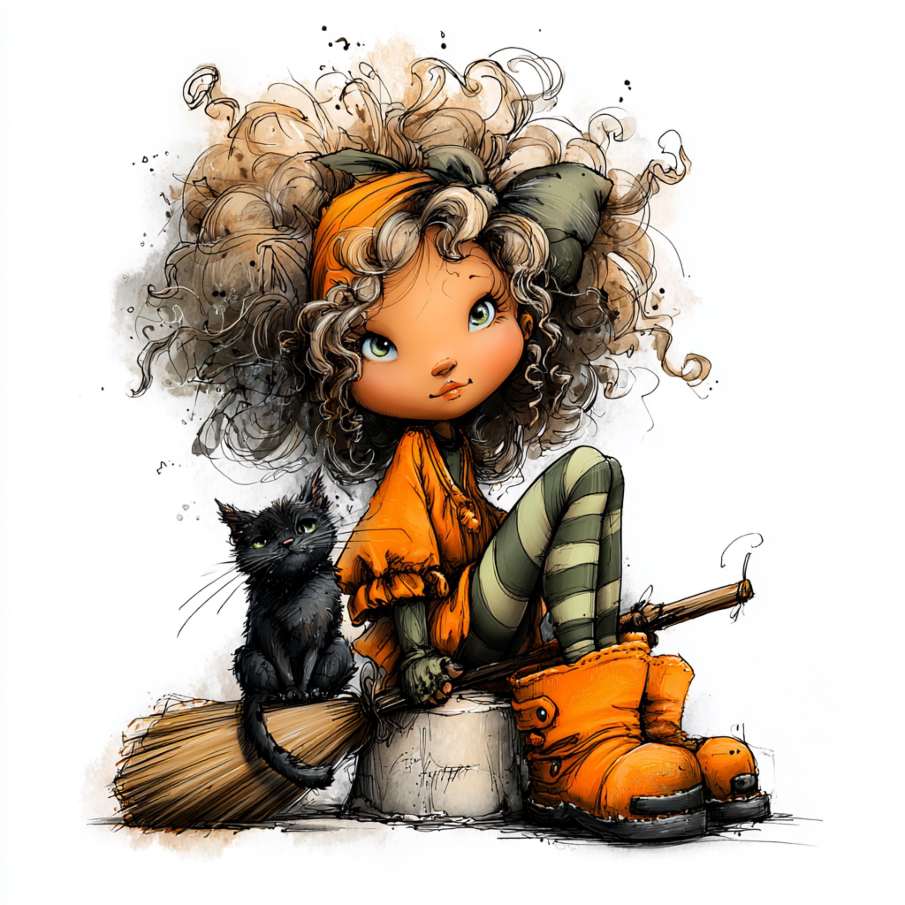 20 PNG Halloween Girl Clipart Cute Fall Cute Witch Gir Funny Fall Girl ...