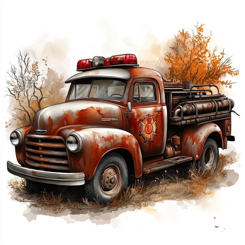 16 PNG Retro Firetruck Clipart Vintage Fire Truck Digital Paper Craft ...