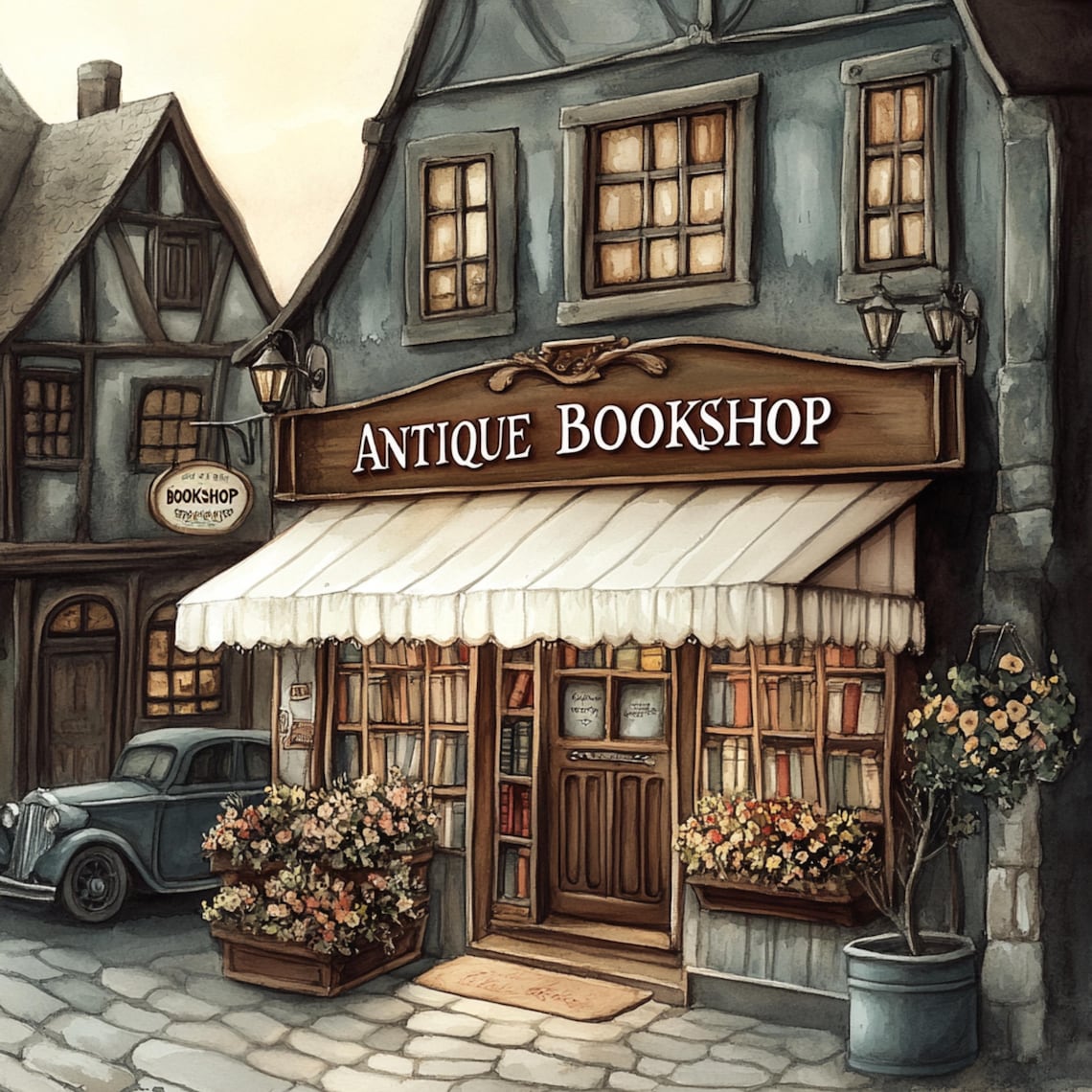 15 PNG Antique Bookshop Clip Art Vintage Bookstore Scene Watercolor ...