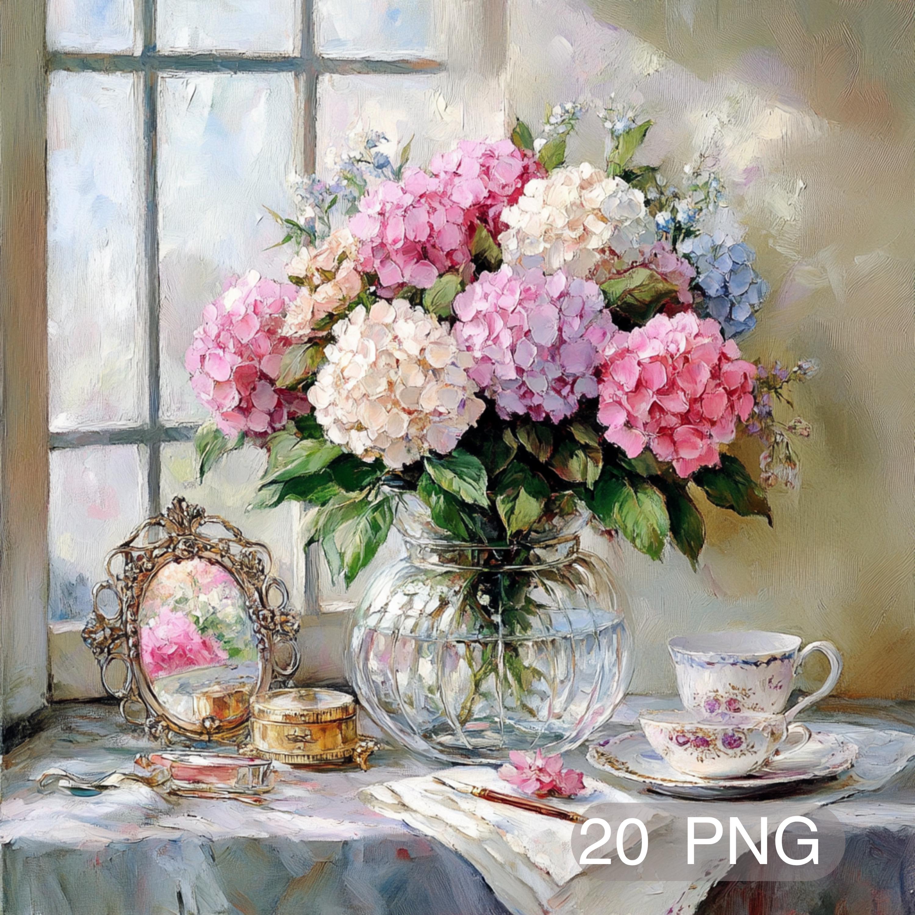 20 PNG Watercolor Shaby Chic Hydrangeas in a Vase Clipart Scrapbook ...
