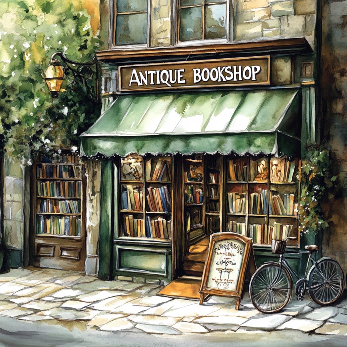 15 PNG Antique Bookshop Clip Art Vintage Bookstore Scene Watercolor ...