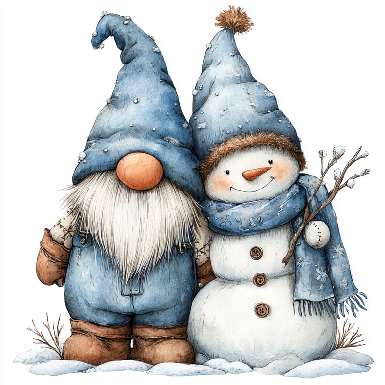 16 PNG Blue Christmas Gnome Watercolor Gnomes Cute Festive Gnome Art ...