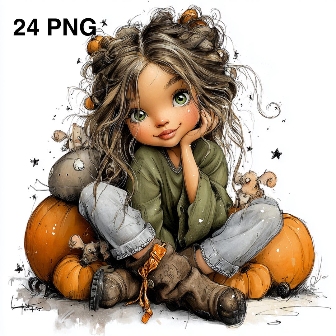 24 PNG Halloween Girl Clipart Cute Fall Pumpkin Cute Witch Gir Funny ...