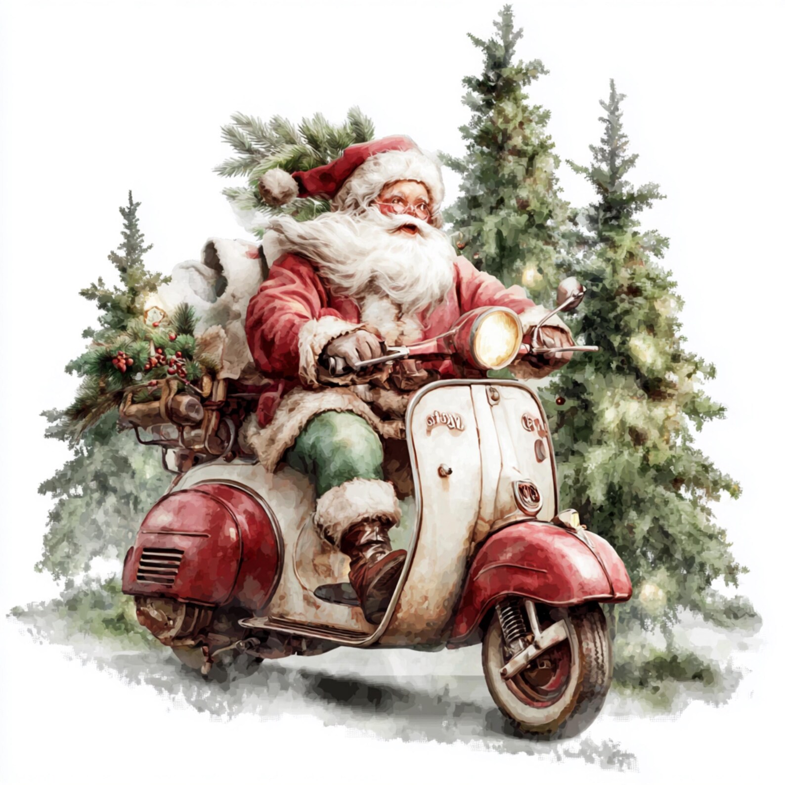 14 PNG Christmas Santa Claus Riding a Scooter Holiday Ride Christmas ...