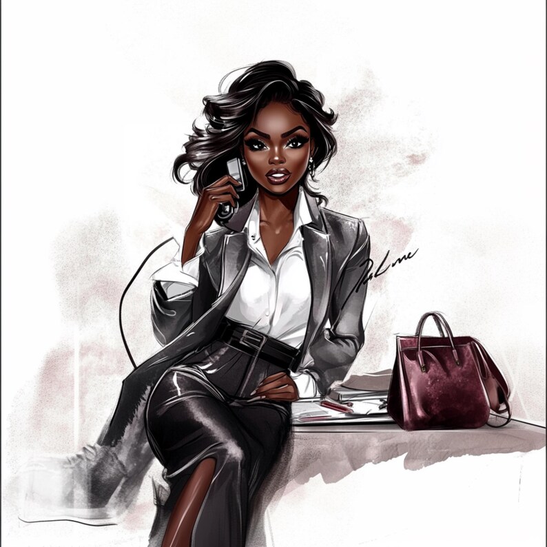 16 PNG Watercolour Black Lady Boss Clipart Planner Girl Clipart ...