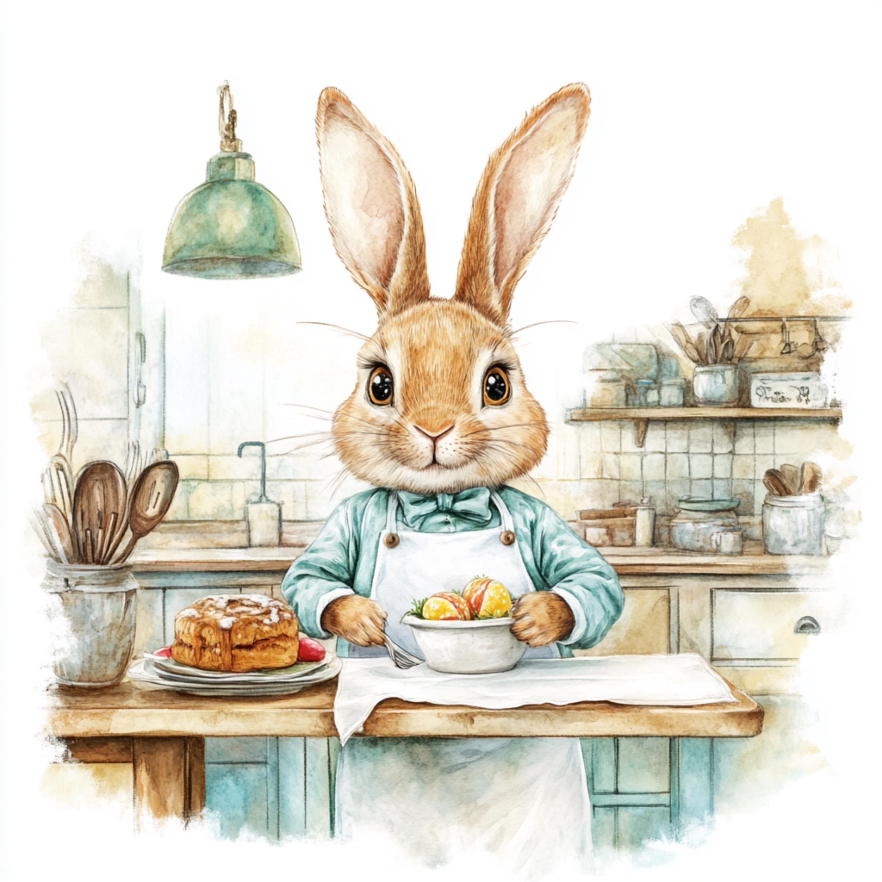 18 PNG Watercolor Bunny Chef Clipart Bunny Baking Cooking Watercolor ...