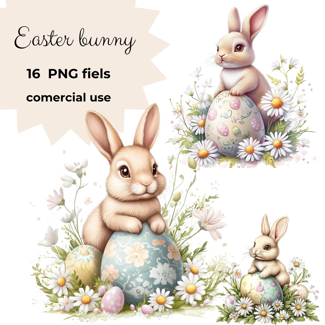 16 PNG Bunnies and Easter Egg Easter Clipart Printable Watercolor ...